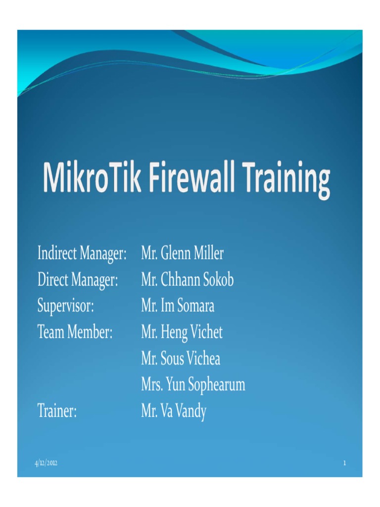 Mikrotik Firewall Training PDF | PDF | Router (Computing) | Firewall (Computing)
