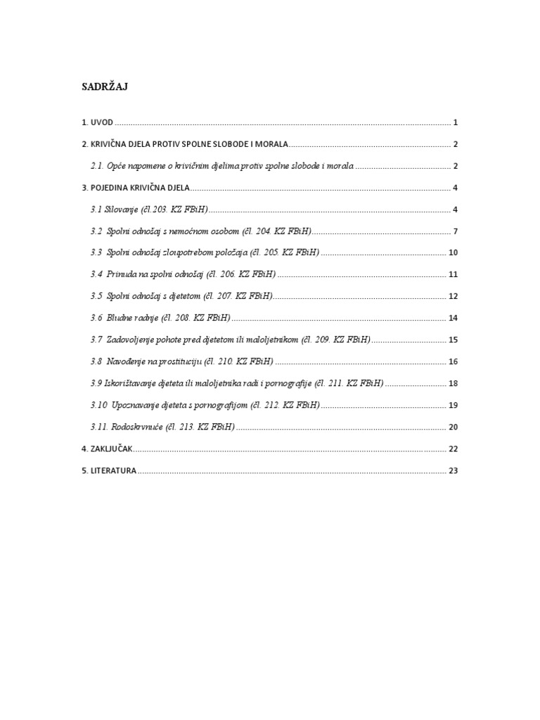 Krivicna Djela Protiv Spolne Slobode I Morala - Za Printanje | PDF