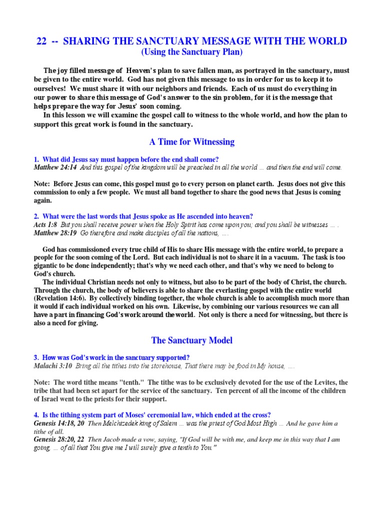 Sharing the Sanctuary Message Globally | PDF | Tithe | Gospel Of Matthew