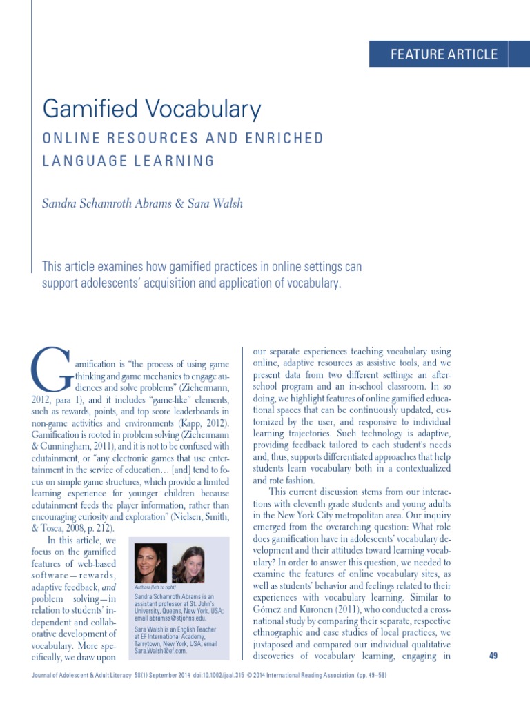 Gamified Vocabulary: Online Resources and Enriched Language Learning ...