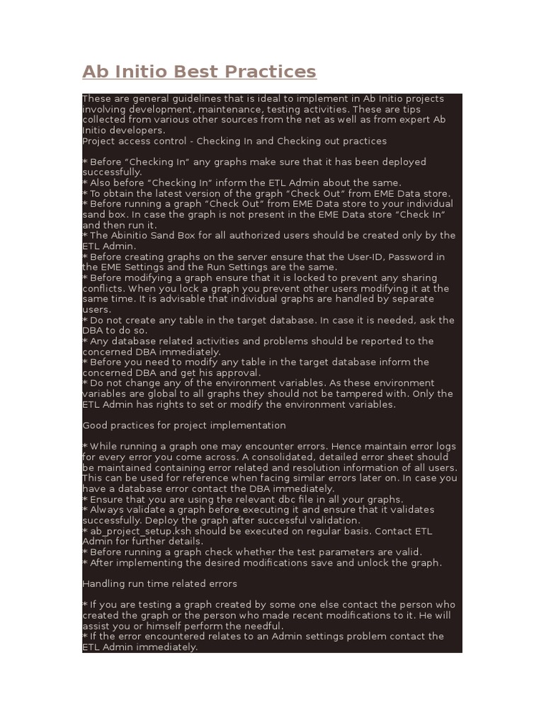Ab Initio Project Best Practices Guide | PDF | Database Index | Sql