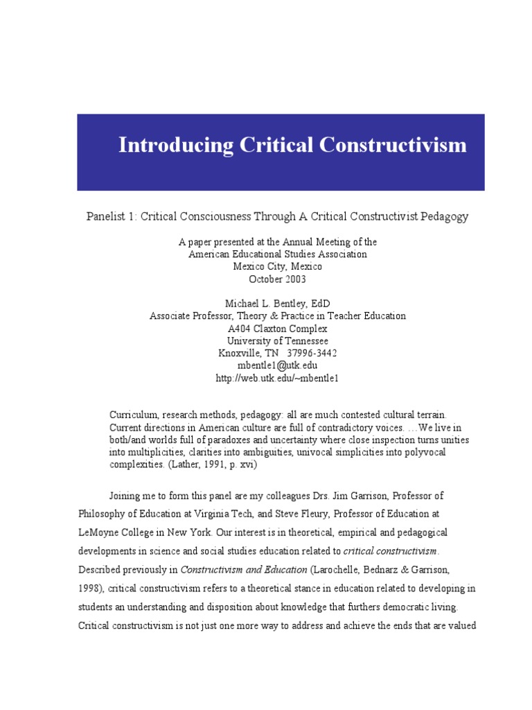 Critical Constructivism | PDF | Constructivism (Philosophy Of Education ...