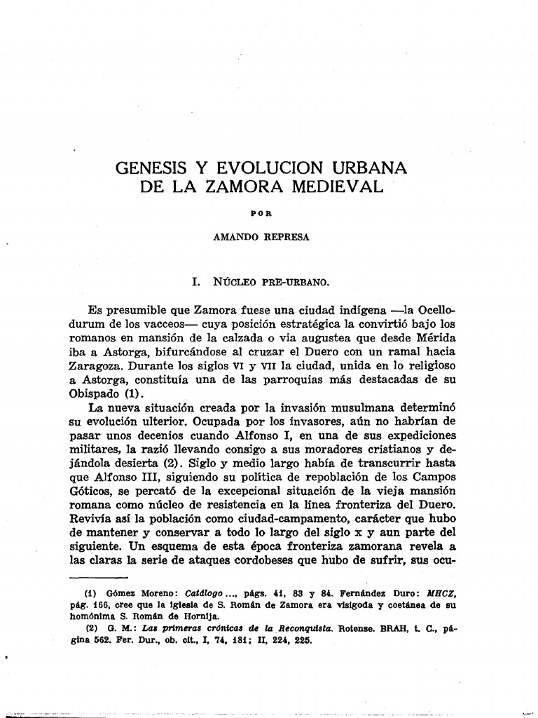 Represa (1972) Génesis y Evolución Urbana de La Zamora Medieval | PDF