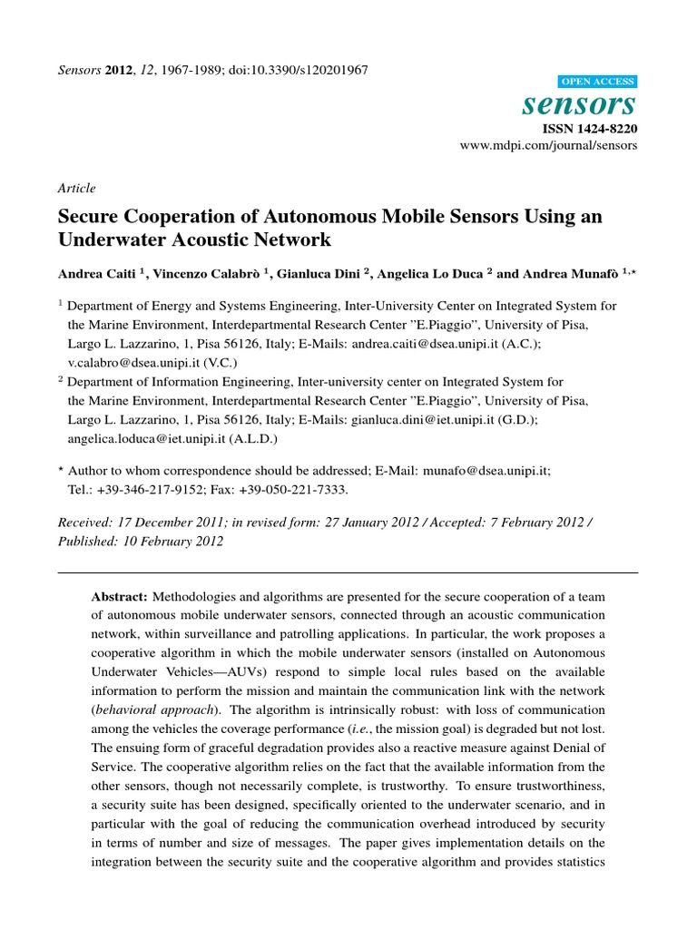 Secure Cooperation Of Autonomous Mobile Sensors Using An Underwater