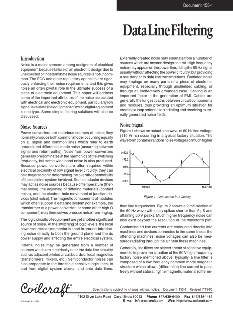 Data Line Filtering: Figure 1. Line Source in A Factory | PDF | Cable ...