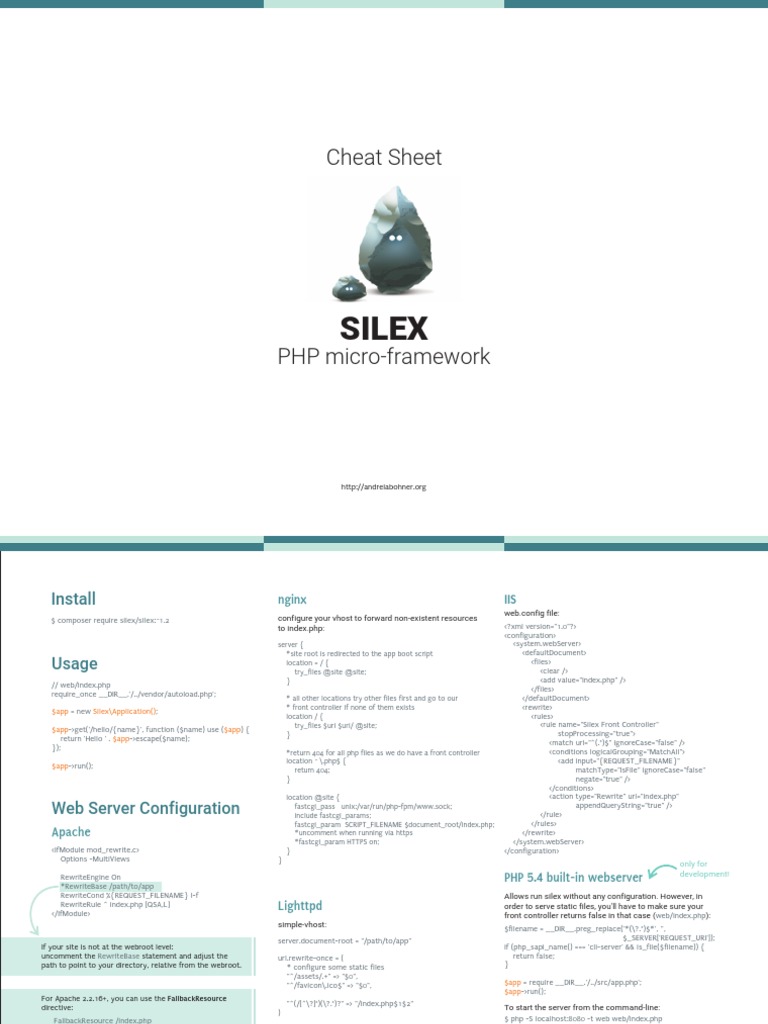Silex Cheat Sheet v1 PDF | PDF | Http Cookie | Hypertext Transfer Protocol
