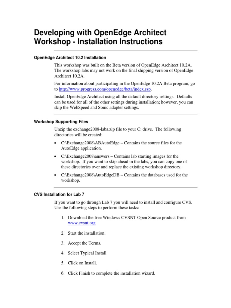 Developing With Openedge Architect Workshop - Installation Instructions | PDF | Installation ...
