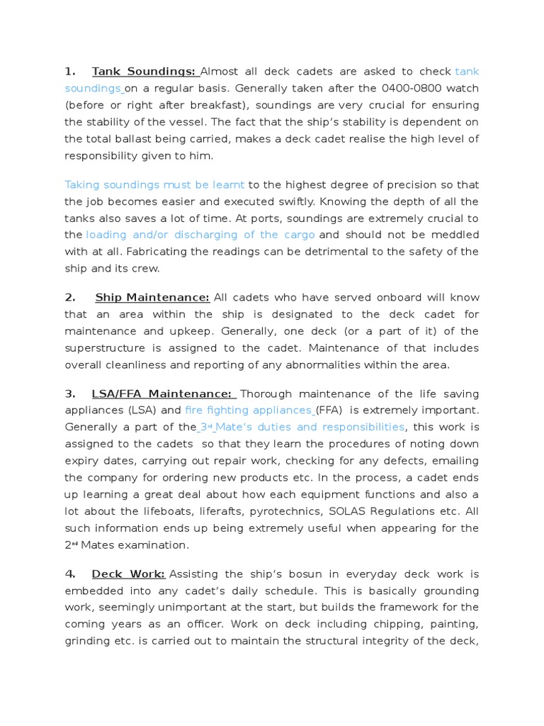 The Responsibilities and Duties of a Deck Cadet Onboard a Merchant Vessel | PDF | Maritime Pilot ...