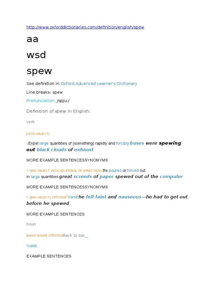 Aa WSD Spew: Definition of Spew in English | PDF | Foreign Language Studies