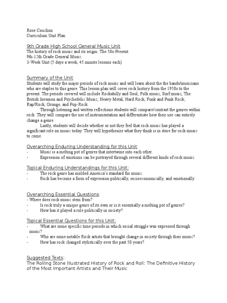 Rock History Curriculum Unit Plan | PDF | Rock And Roll | Rock Music