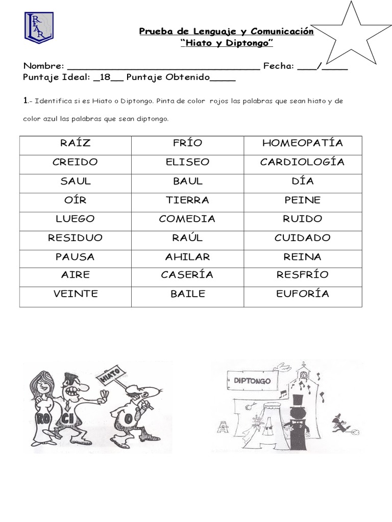 Prueba de Lenguaje Hiato y Diptongo | PDF