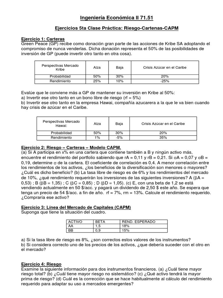 Guia 5 CAPM | PDF | Compartir (Finanzas) | Inversiones
