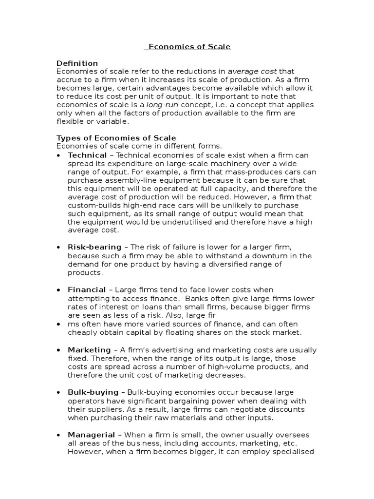Economies of Scale Handout | PDF | Economies Of Scale | Average Cost