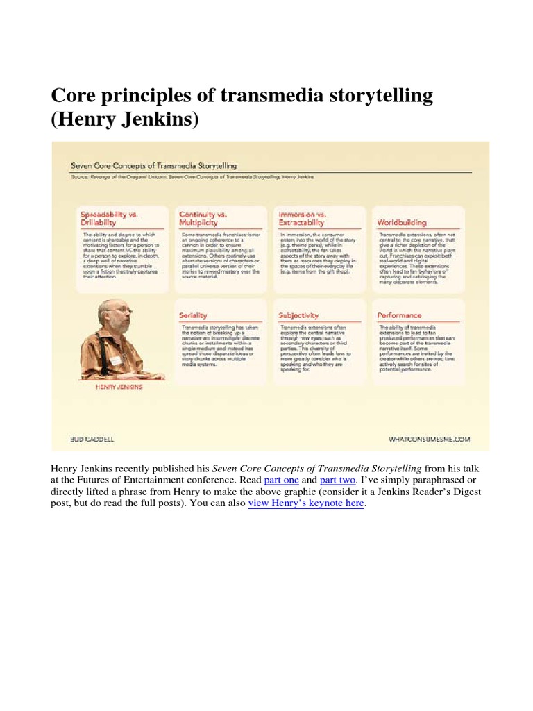 Core Principles of Transmedia Storytelling - Jenkins Short | PDF ...