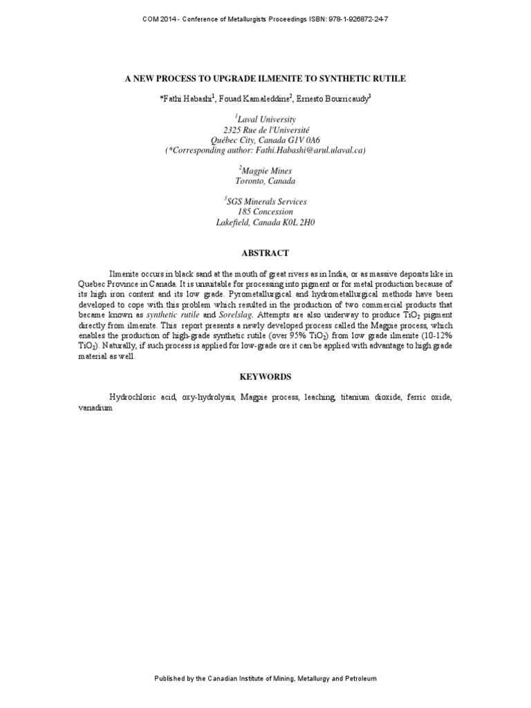 8001 A New Process To Upgrade Ilmenite To Synthetic Rutile | PDF ...