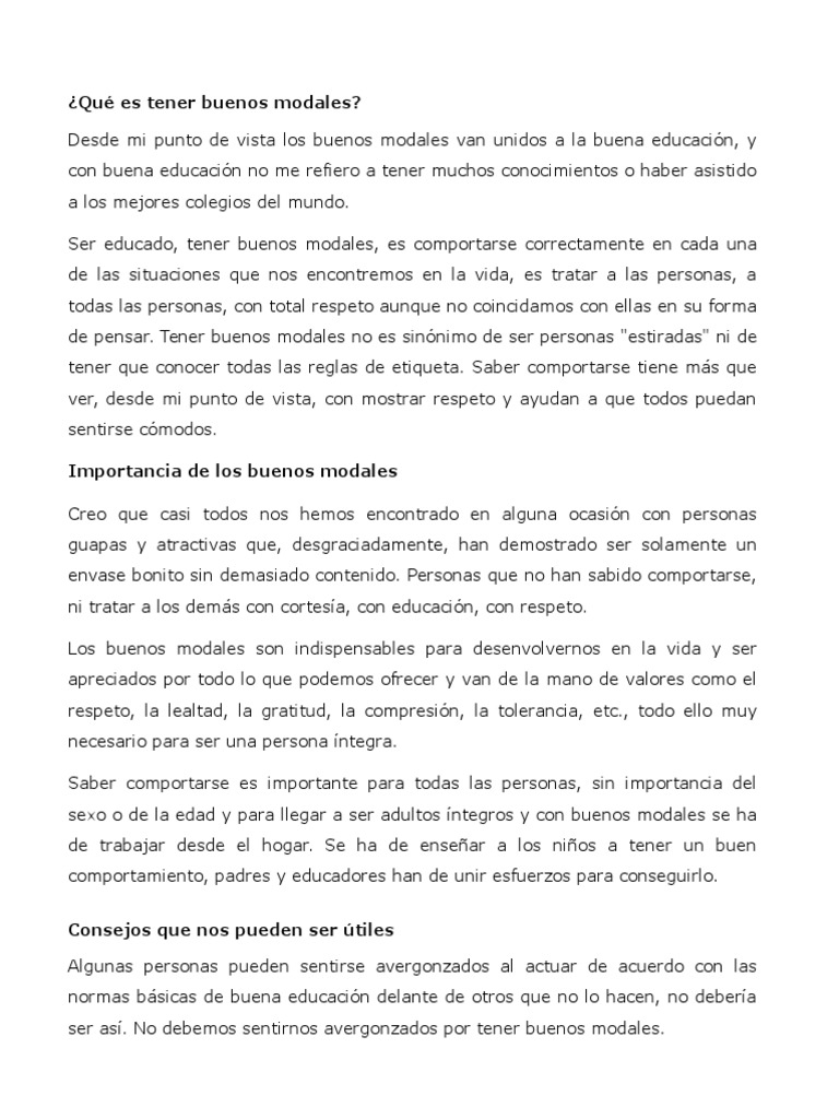 Qué Es Tener Buenos Modales | PDF | Etiqueta | Vejez
