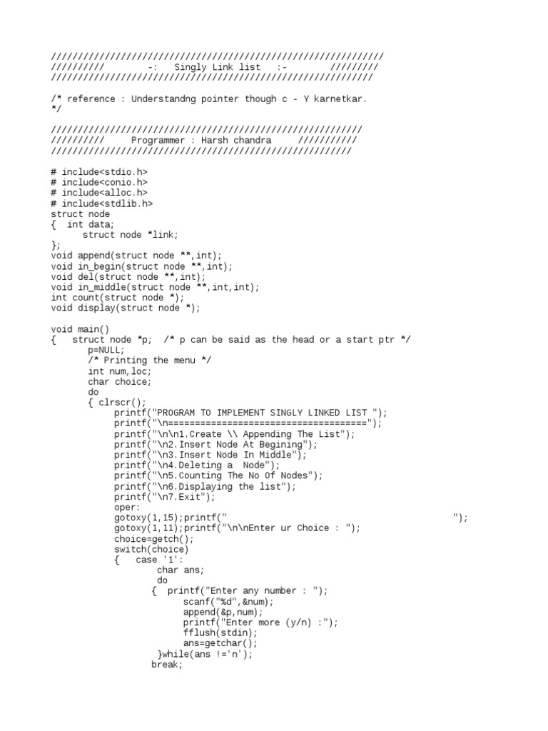 Singly Linked Iist Programme As in "Understanding Pointers in C"-By ...