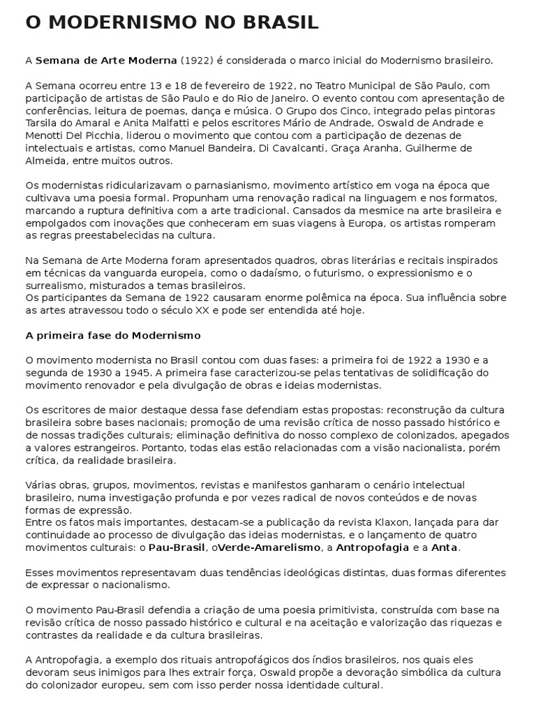 O Modernismo No Brasil | PDF | Modernismo | Poesia