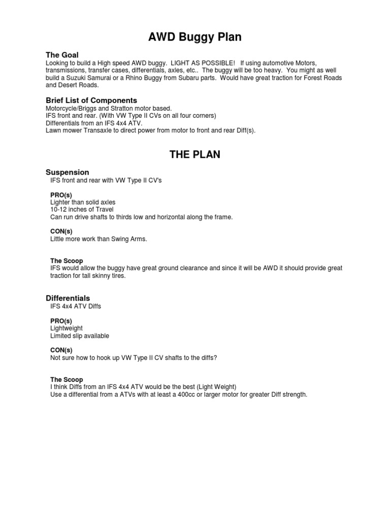 AWD Buggy Plan | PDF | Axle | Four Wheel Drive