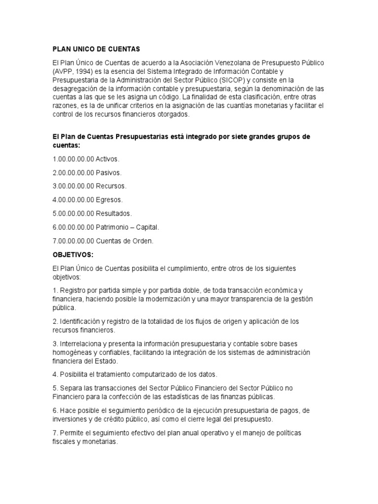Plan Unico de Cuentas | PDF | Presupuesto | Contabilidad