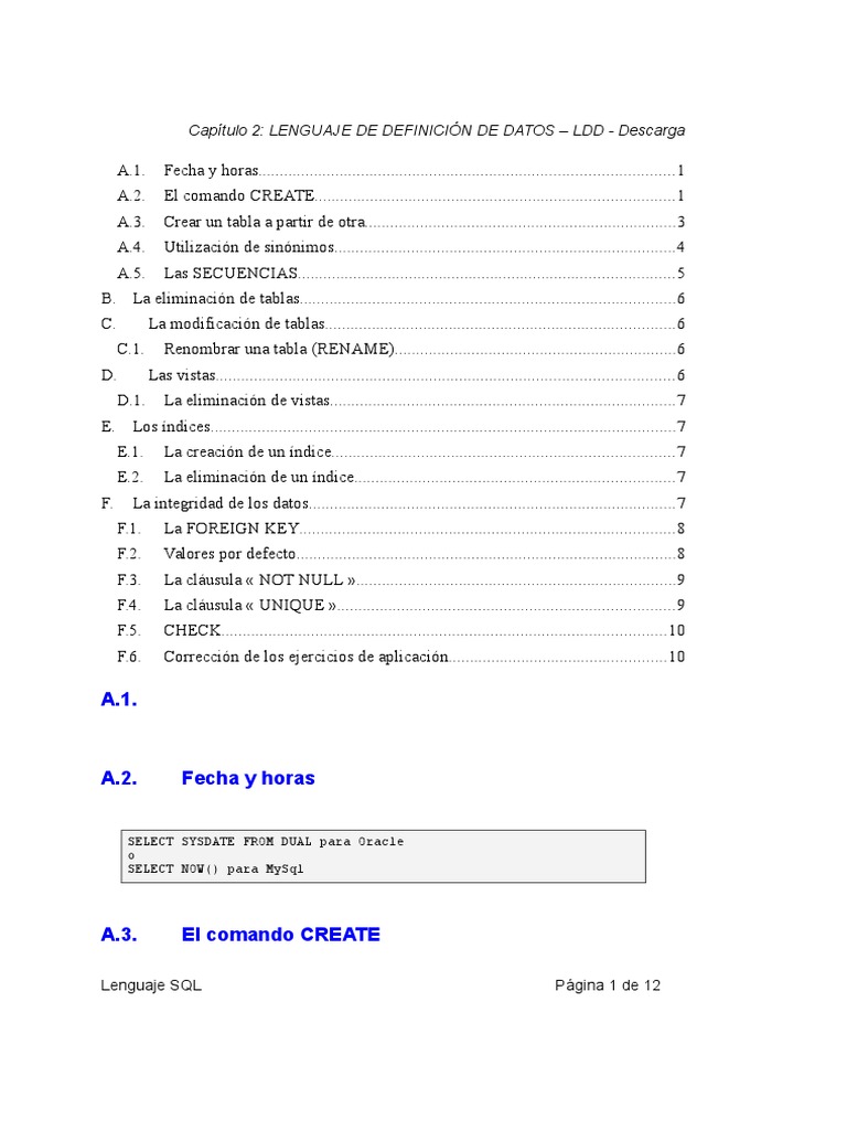 Lo Esencial Del Lenguaje SQL - CAPÍTULO 2 - LDD | PDF | SQL | Tabla ...