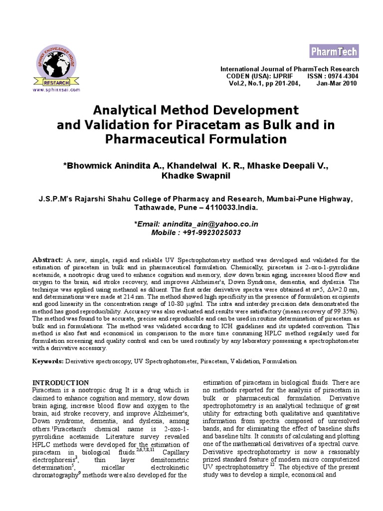 Development and Validation of a Simple Derivative UV Spectrophotometric Method for the ...