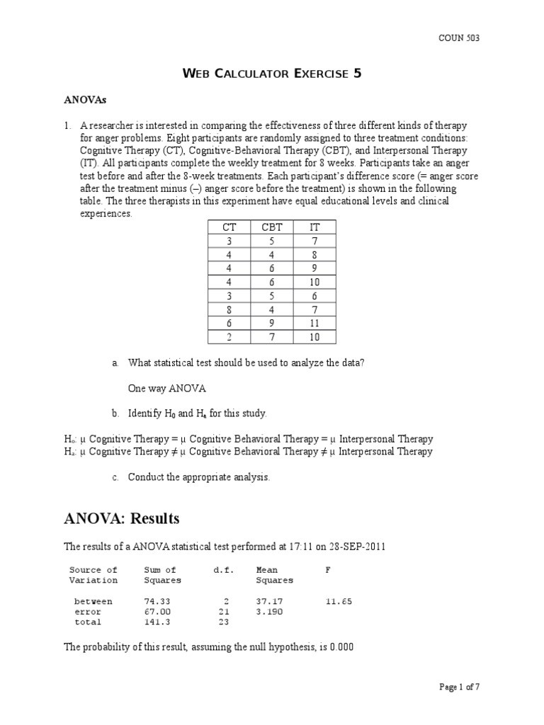Ejercicio de ANOVA Completo | PDF | Analysis Of Variance | Statistical ...