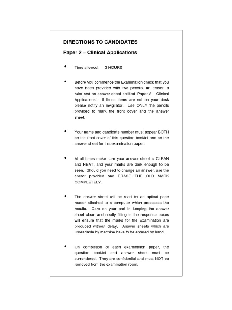 Directions To Candidates Paper 2 - Clinical | PDF | Myocardial ...
