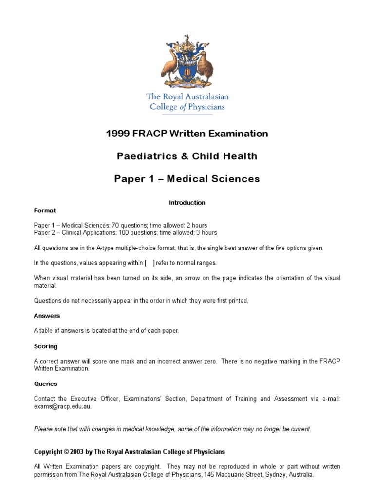 1999p1 FRACP Written Examination Paediatrics & Child | PDF | Hepatitis ...