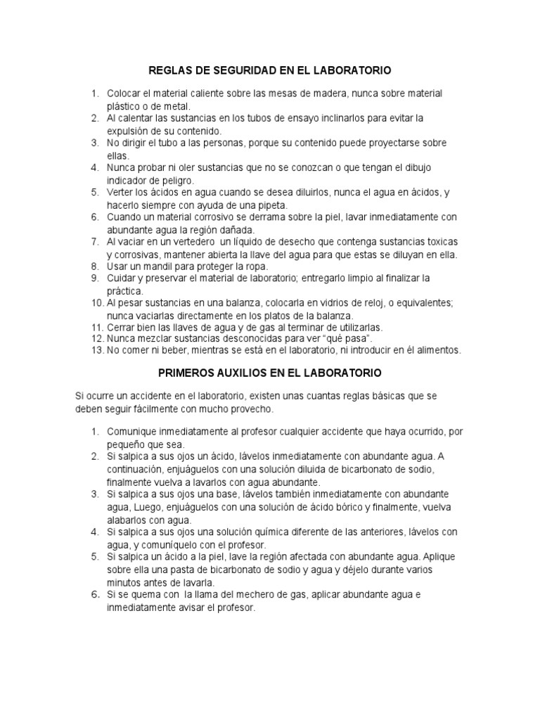 Reglas de Seguridad en El Laboratorio | PDF | Cocina, comidas y vino