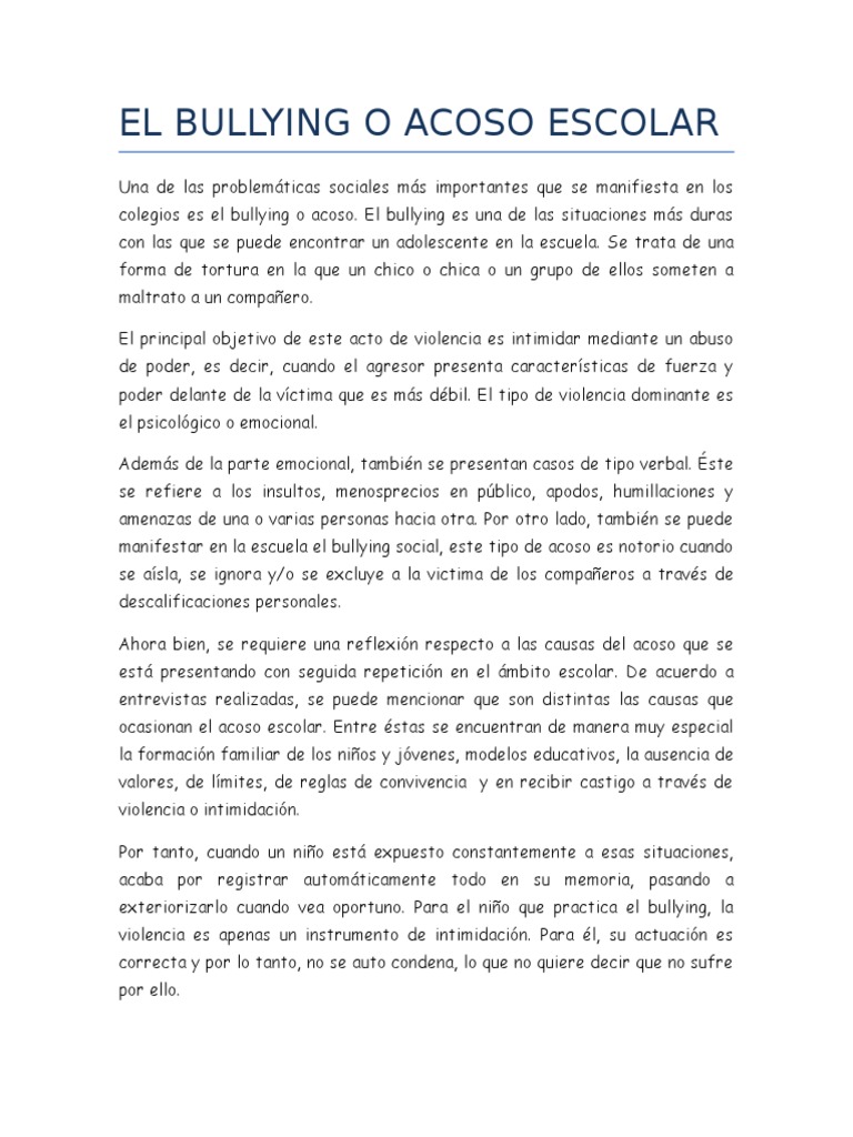Prevención del Bullying Escolar | PDF | Sicología | Conceptos psicologicos