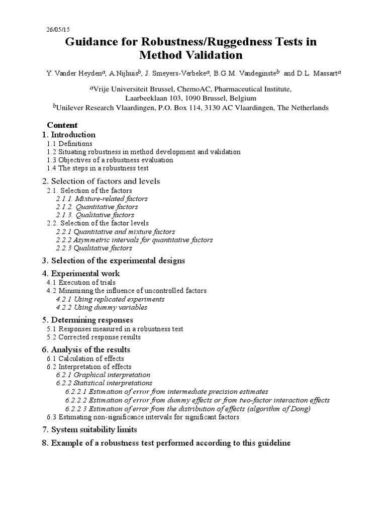 Guidance For Robustness/Ruggedness Tests in Method Validation | PDF ...