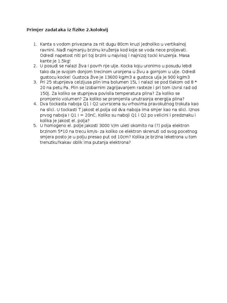 Primjer Zadataka Iz Fizike 2.kol | PDF