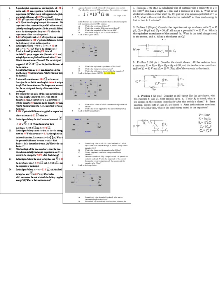 Cheat Sheet 2-Physics 2 | Capacitor | Electrical Resistance And Conductance