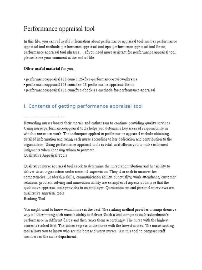 Performance Appraisal Tool | Performance Appraisal | Nursing