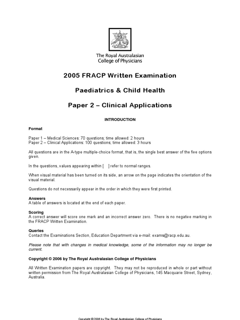 2005 FRACP Written Examination Paediatrics & Child | PDF | Hepatitis ...