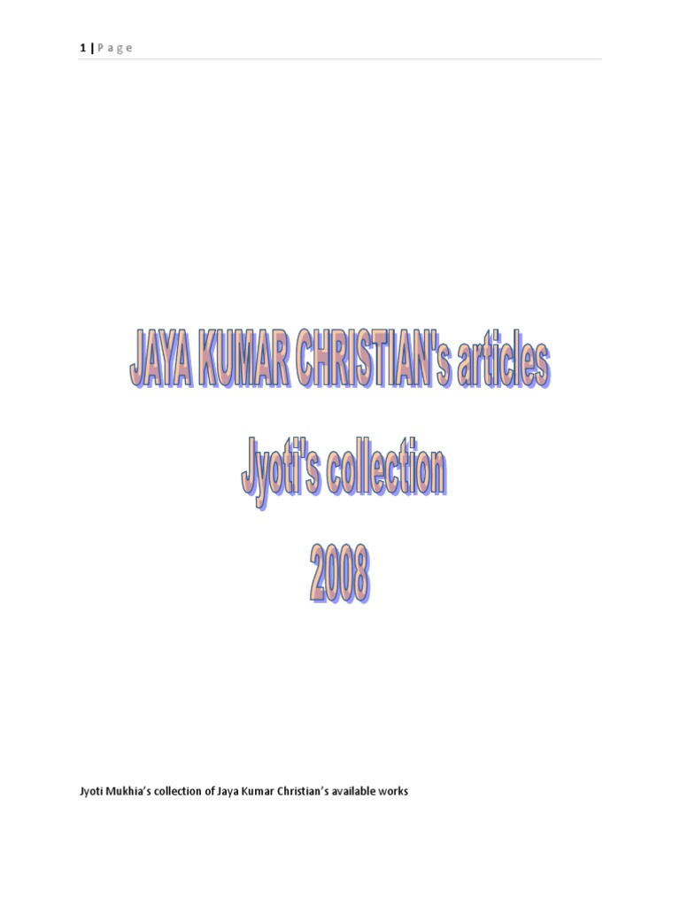 Jaya Kumar Christian's Works | PDF | Poverty | Poverty & Homelessness