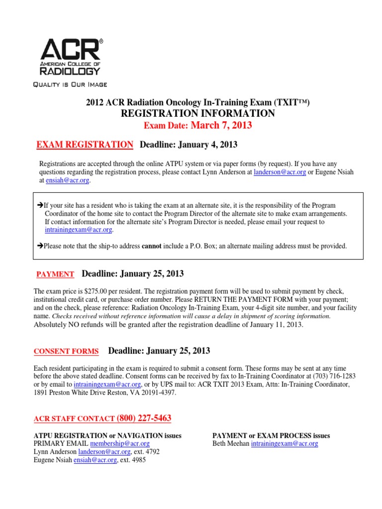 Registration Information: 2012 ACR Radiation Oncology In-Training Exam ...