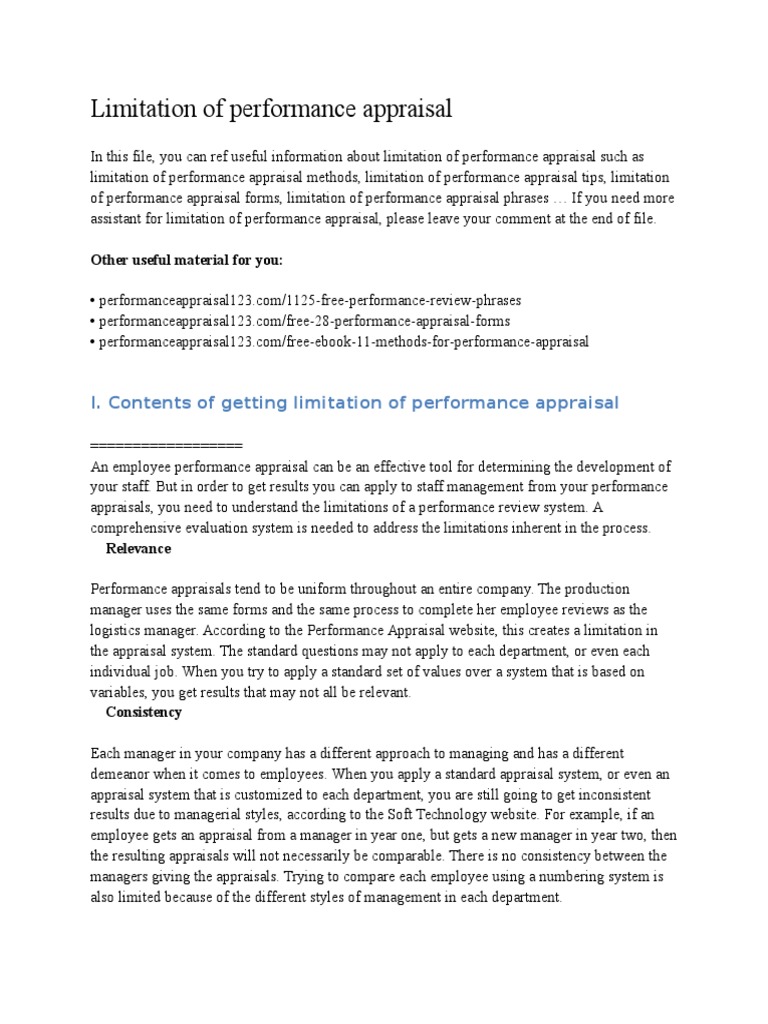 Limitation of Performance Appraisal | PDF | Performance Appraisal ...
