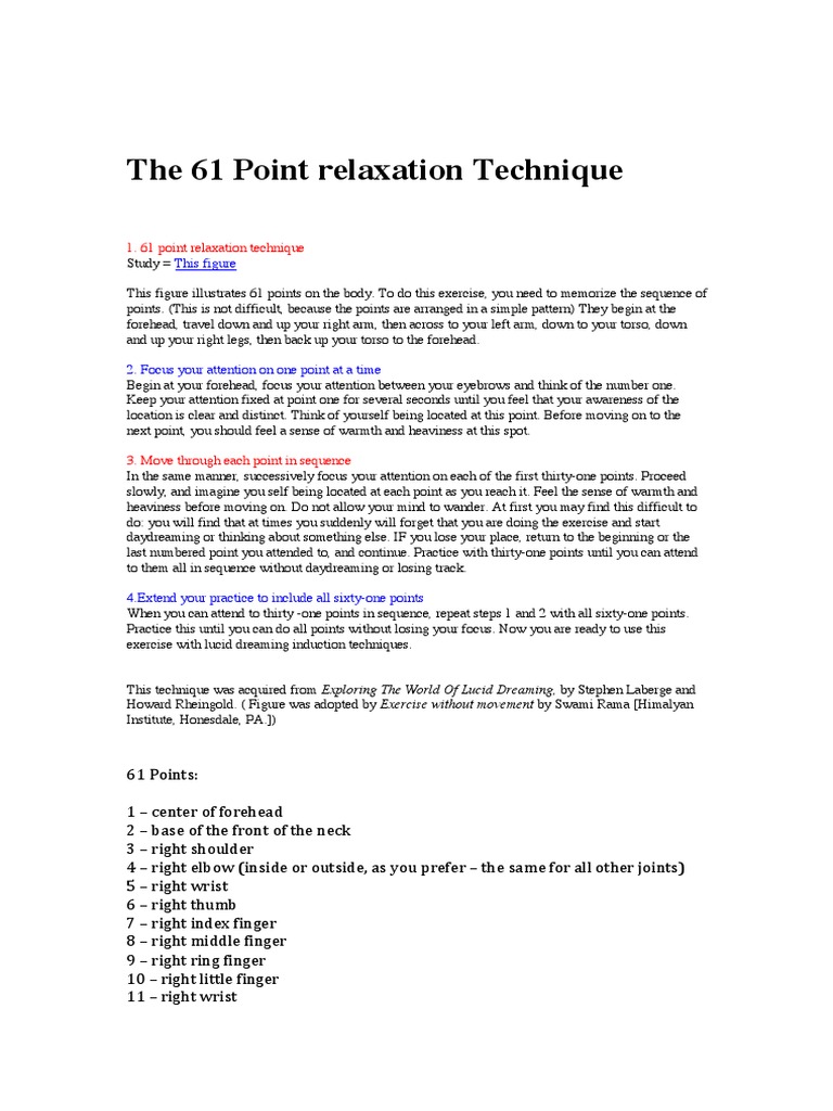 61 Point Relaxation Technique | PDF | Abdomen | Dream
