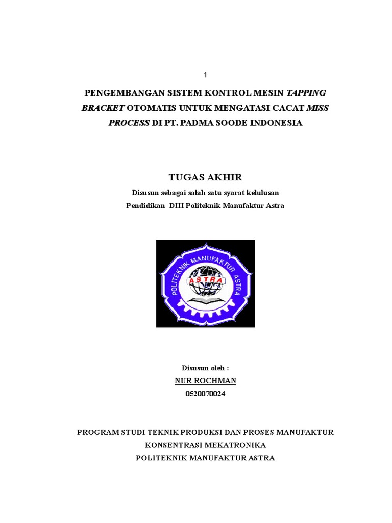 Engembangan Sistem Kontrol Mesin Tapping Bracket Otomatis Untuk ...