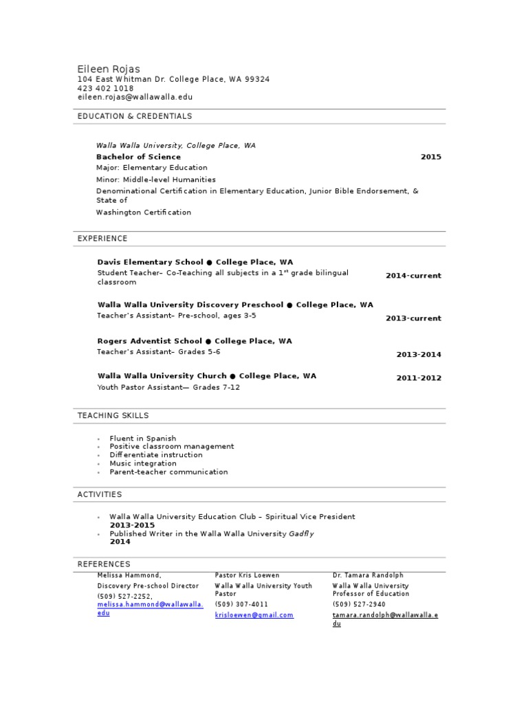 Eileen Rojas - Educator Resume | PDF | Self-Improvement | Wellness