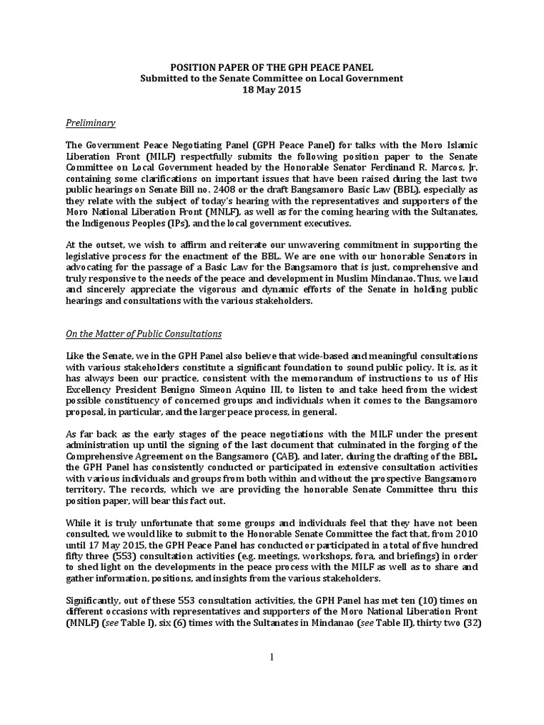 Position Paper For Senate 18 May 2015 Hearing | PDF
