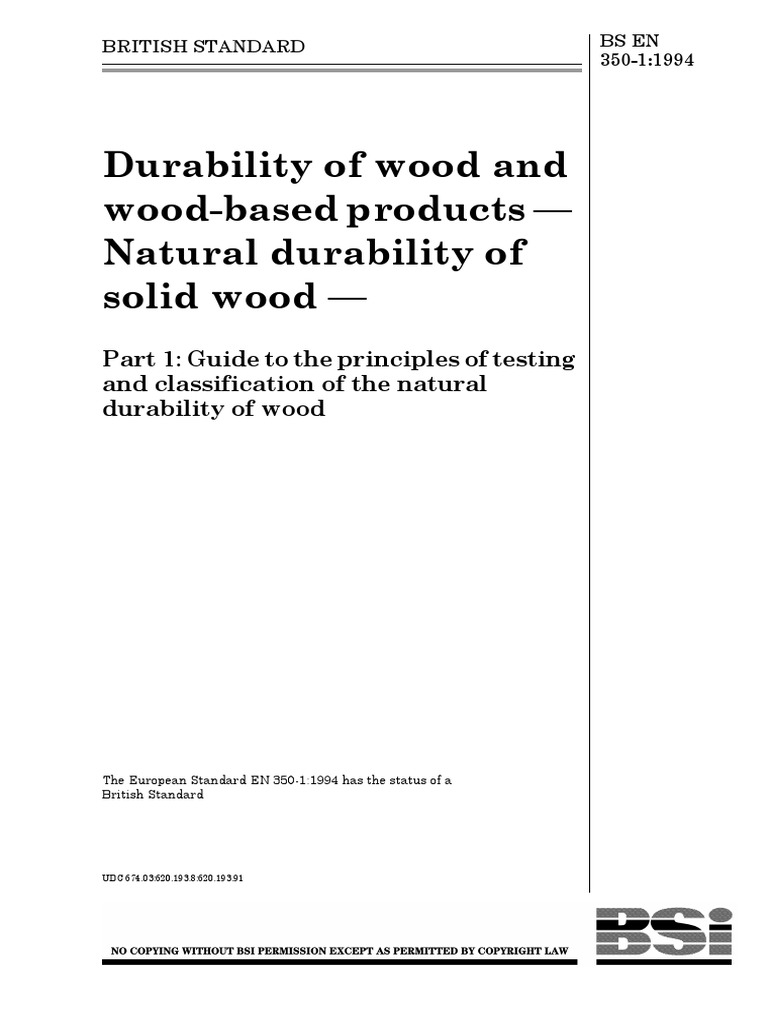 BS EN 350-1:1994 Durability of Wood and Wood-Based Products | PDF ...