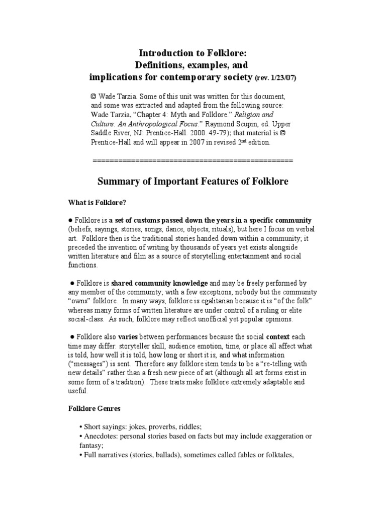 An Introduction to the Study of Folklore: Exploring its Definitions ...