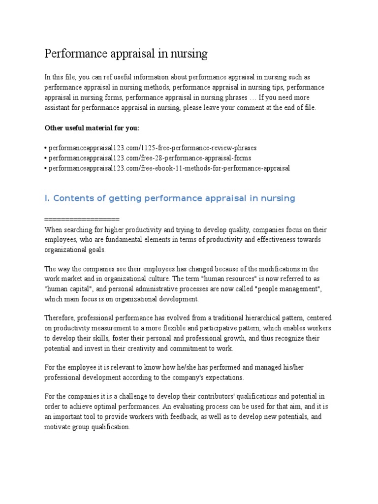 Nursing Performance Appraisal Methods | PDF | Performance Appraisal ...
