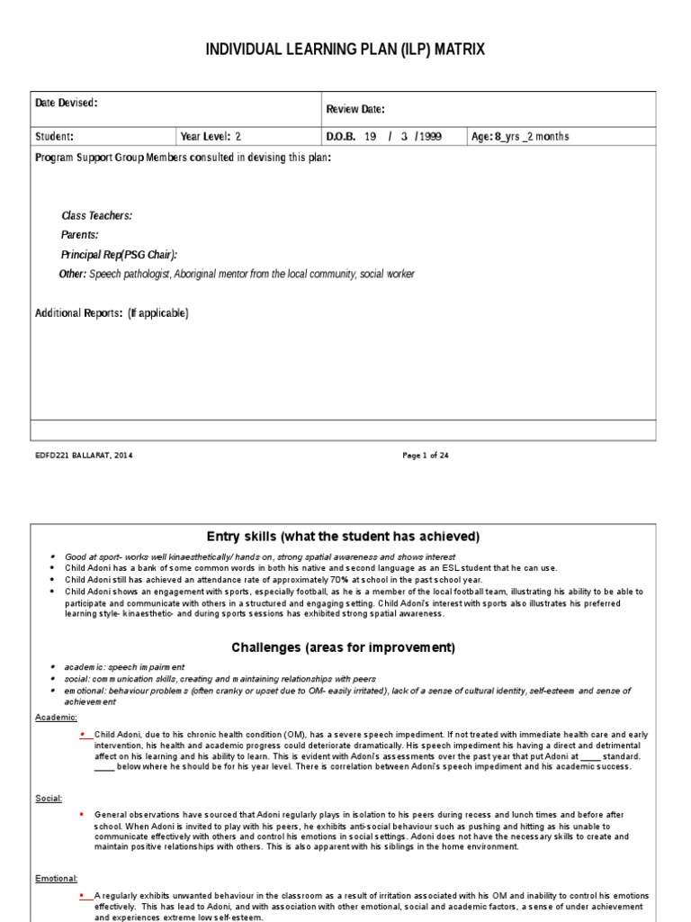 Individual Learning Plan (Ilp) Matrix | PDF | Inclusion (Education ...