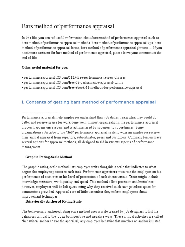 Bars Method of Performance Appraisal | Download Free PDF | Performance ...