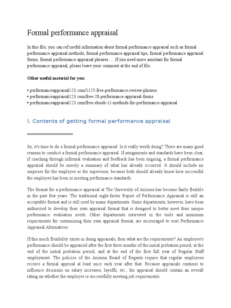 Formal Performance Appraisal | PDF | Performance Appraisal | Applied ...