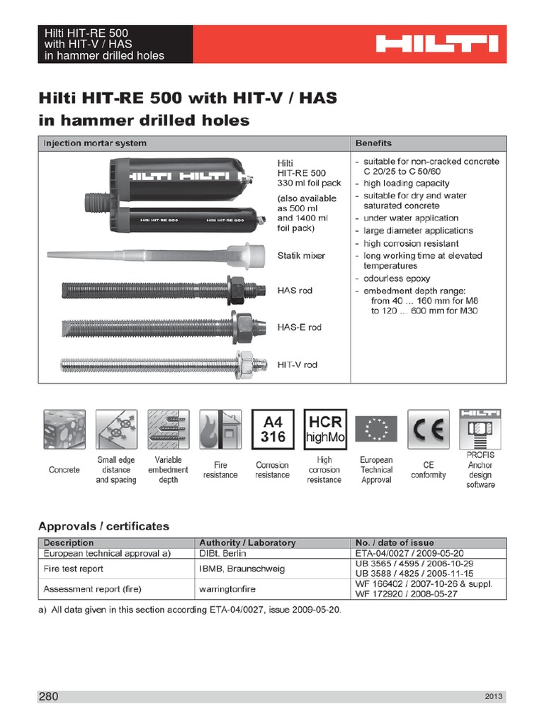 Hilti HIT-RE 500 Overview | PDF